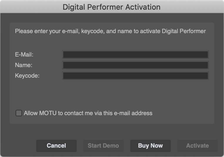 Keycode Activation for Digital Performer | MOTU.com